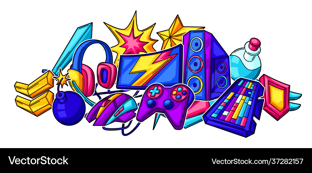 Background with gaming items cyber sports Vector Image