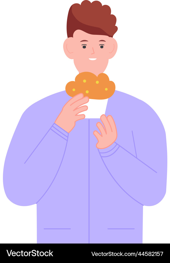 Boy eating muffin young man with sweet bakery Vector Image