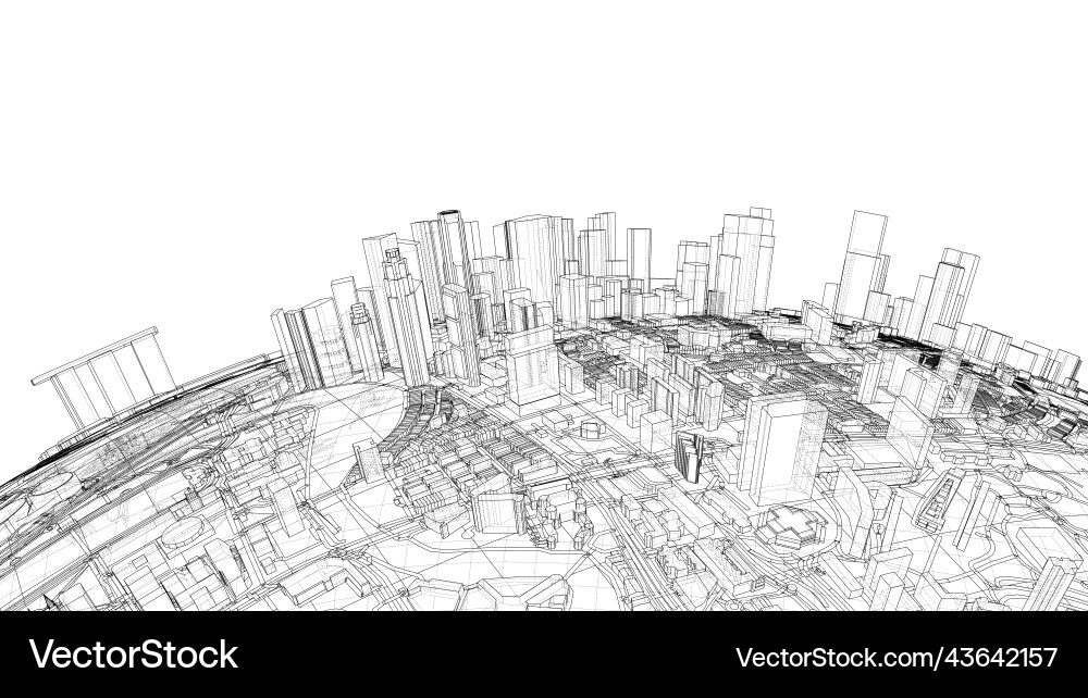 City on small planet rendering of 3d Royalty Free Vector