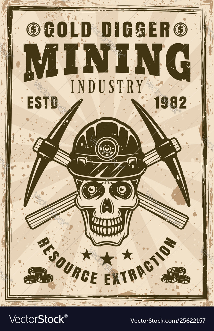 Gold miner skull and crossed pickaxes retro poster Gold miner skull and crossed pickaxes retro poster