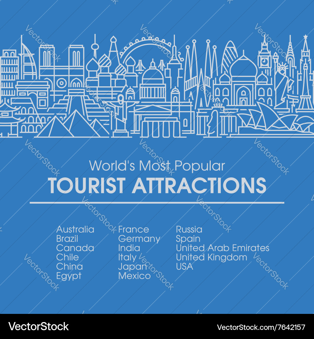 Line worlds most popular tourist locations Vector Image