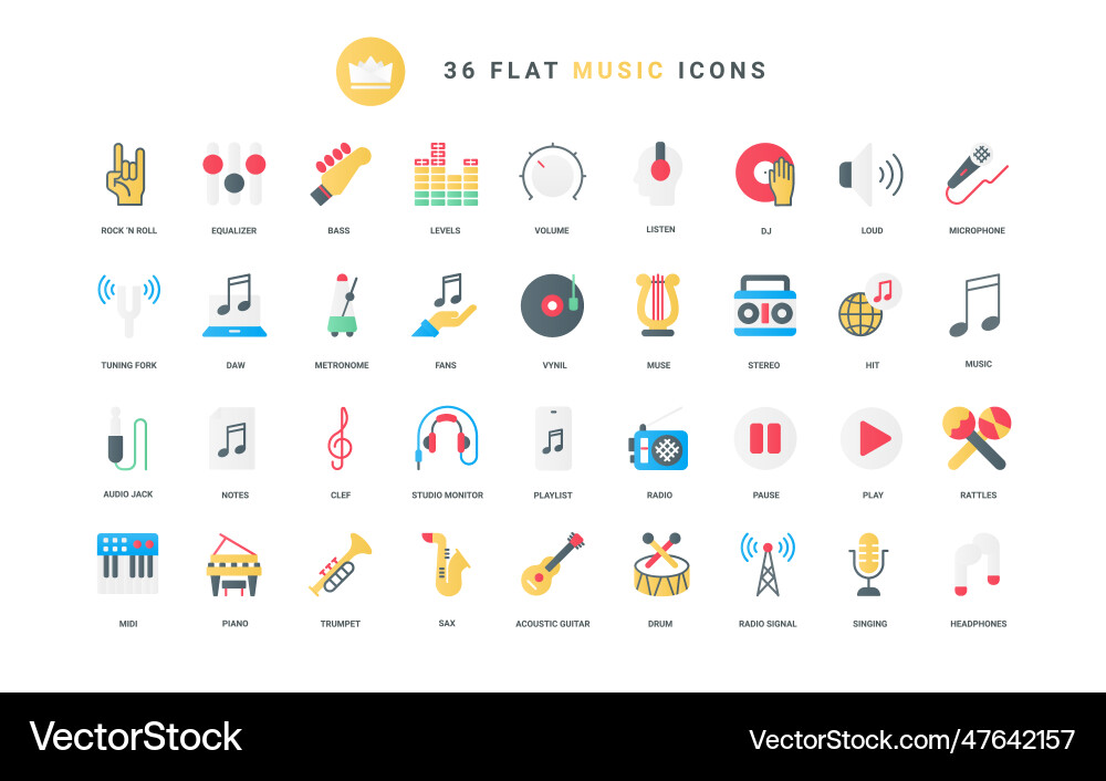 Music trendy flat icons set musical instruments Vector Image