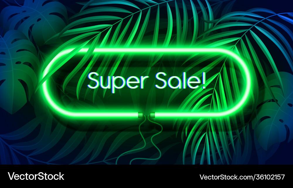 Neon light banner in fluorescent color tropical Vector Image
