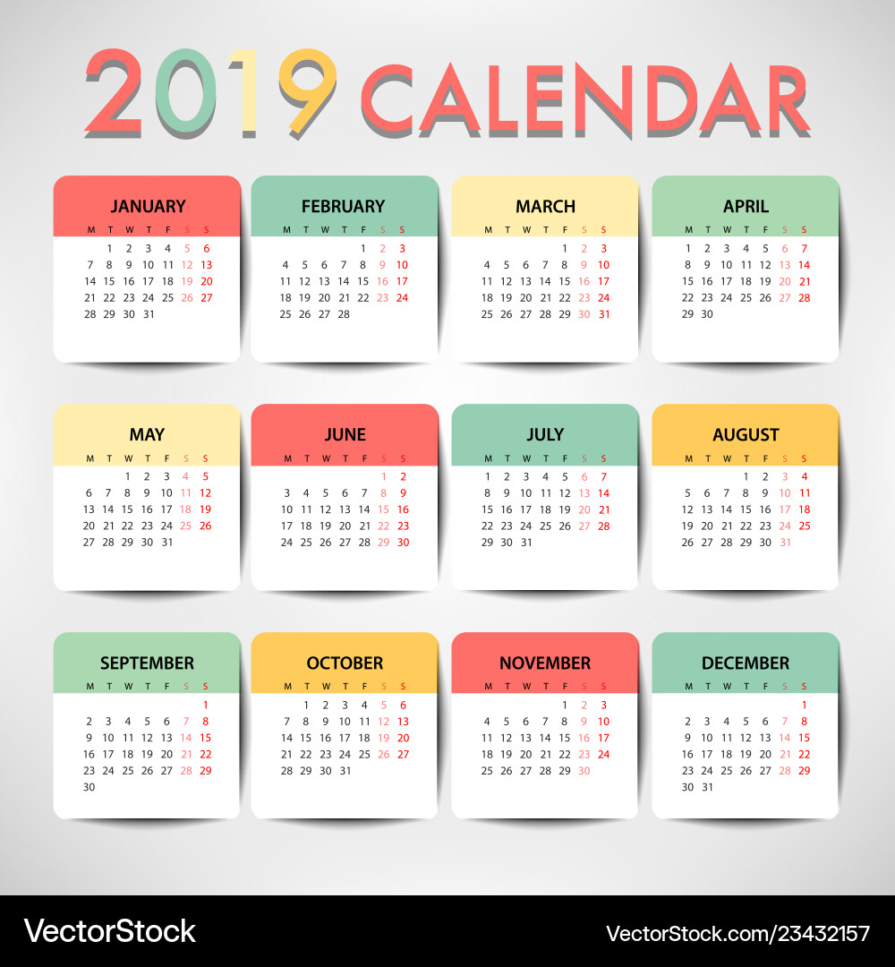Pastel color calendar for 2019 template design Vector Image