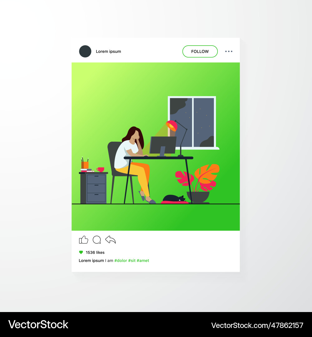 Woman working at night in home office Royalty Free Vector