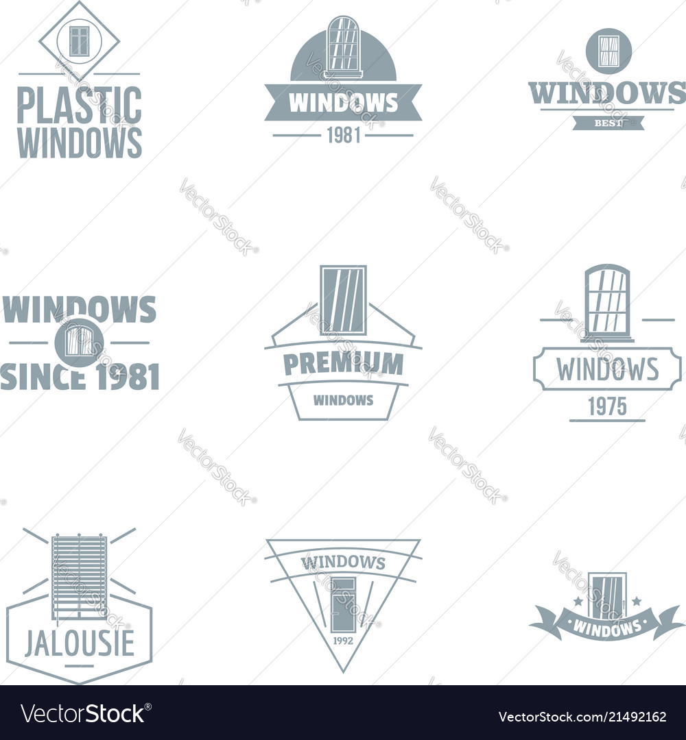 Building window logo set simple style Royalty Free Vector