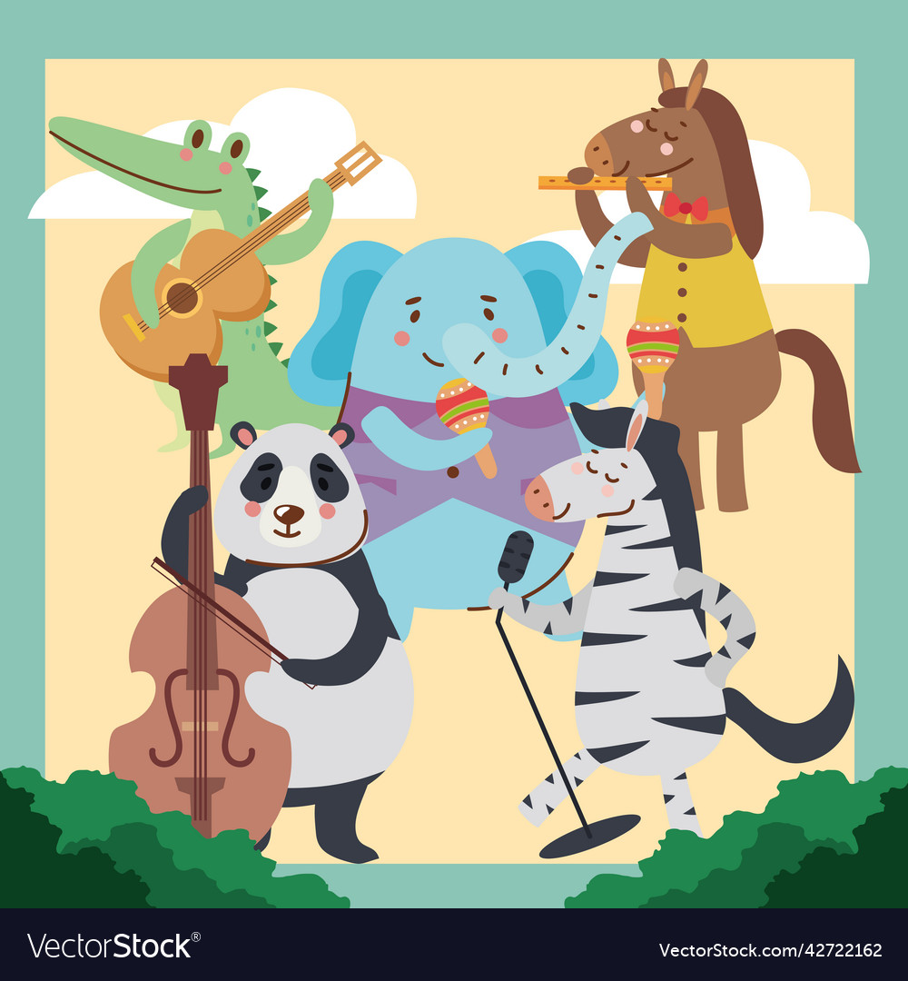 Four animals playing instruments Royalty Free Vector Image