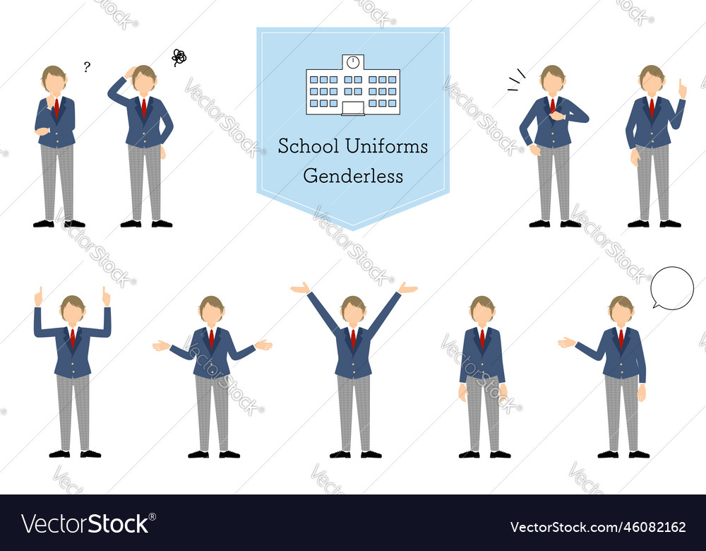 Genderless blazer uniform pose setquestioning Vector Image
