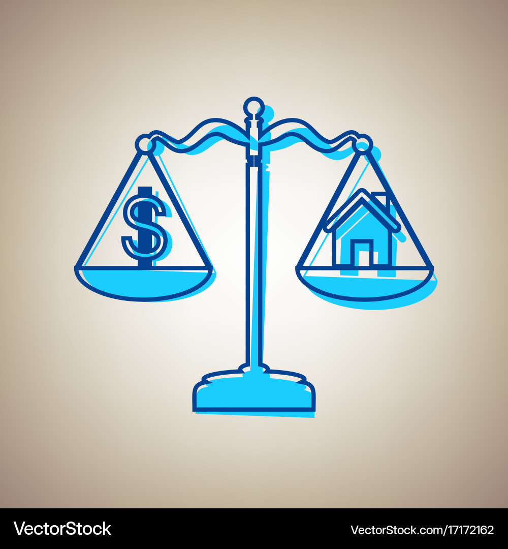 House and dollar symbol on scales sky Royalty Free Vector