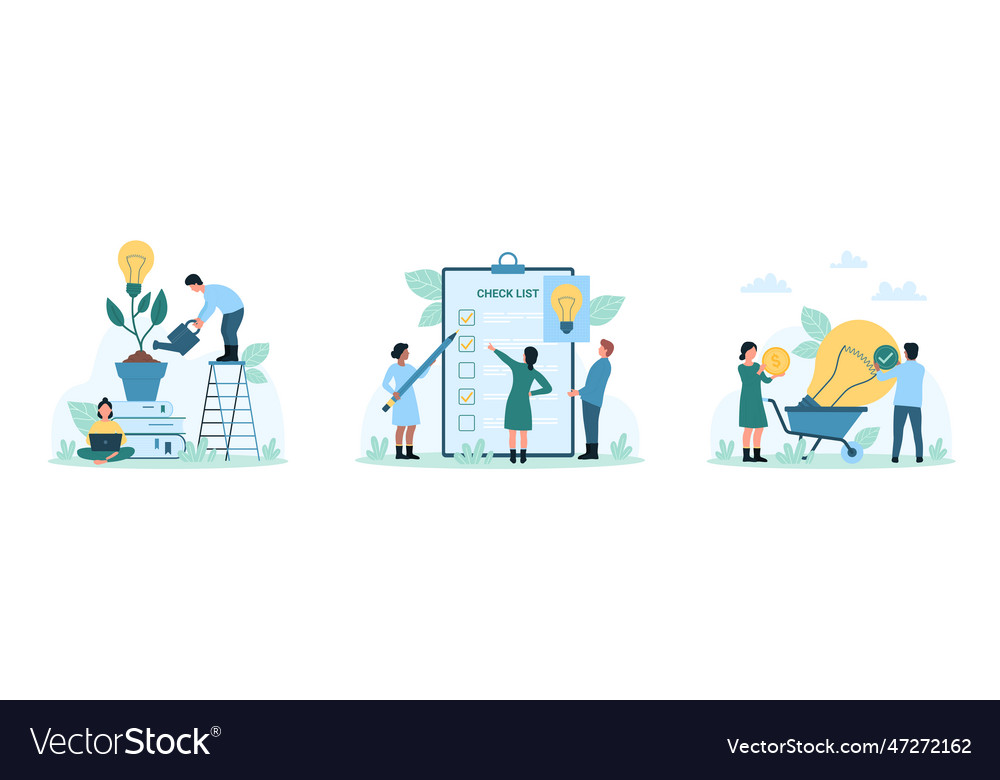 Idea research and development set tiny people Vector Image