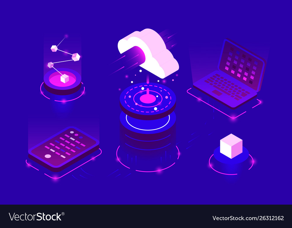 Isometric web cloud storage Royalty Free Vector Image