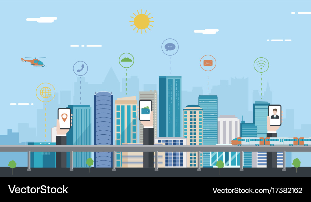 Smart city urban landscape with infographic Vector Image