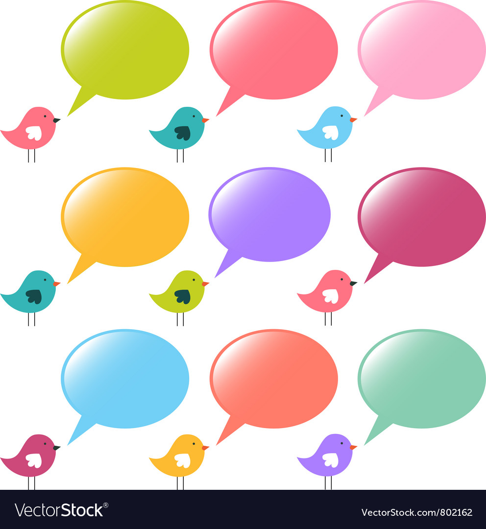 Speech bubbles and birds set Royalty Free Vector Image