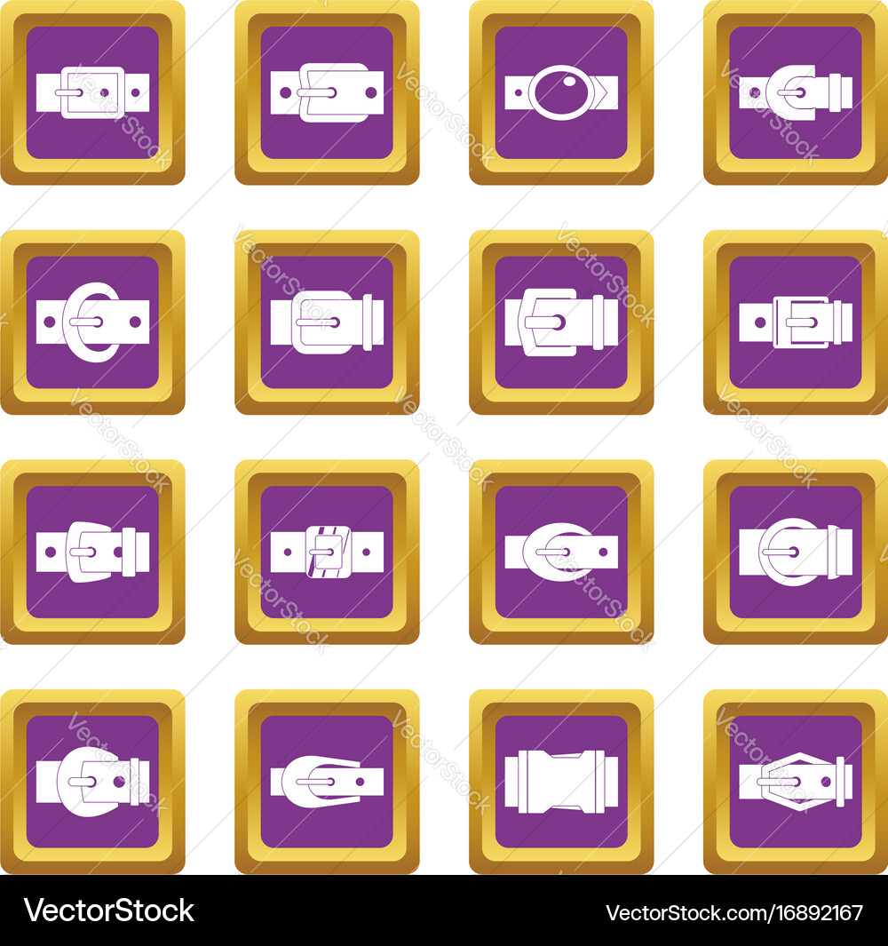 Belt buckles icons set purple Royalty Free Vector Image