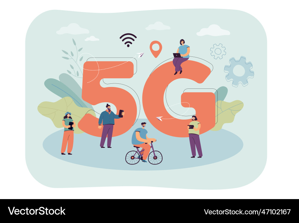 Cartoon people surfing internet in smart city Vector Image