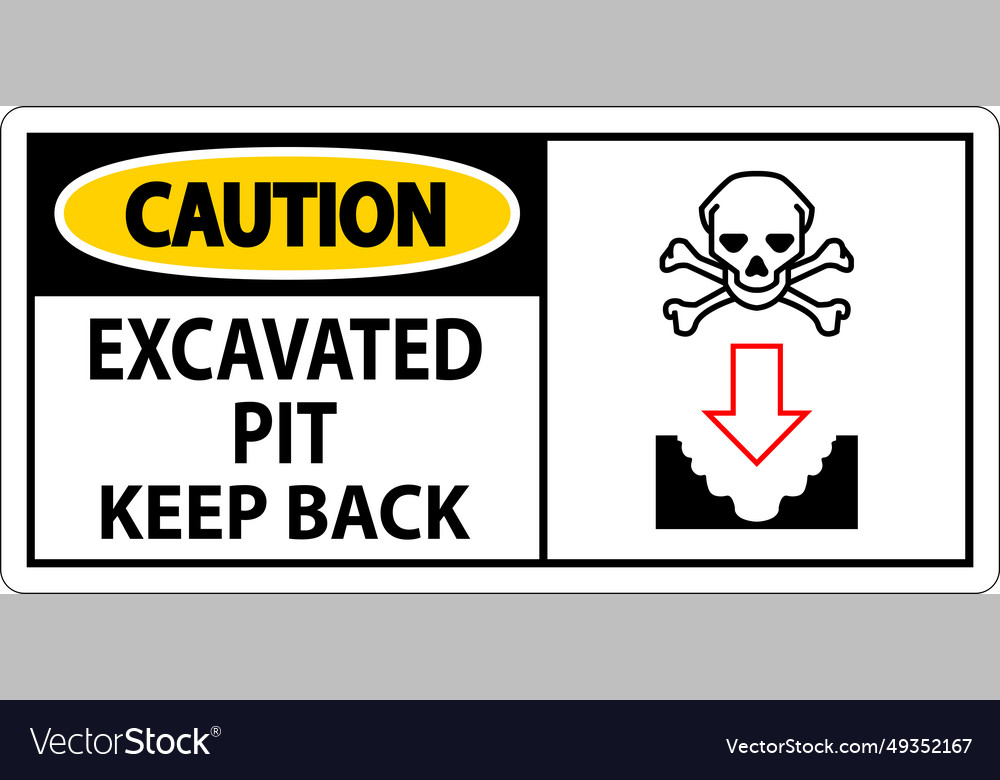 Caution excavated pit sign keep back Royalty Free Vector
