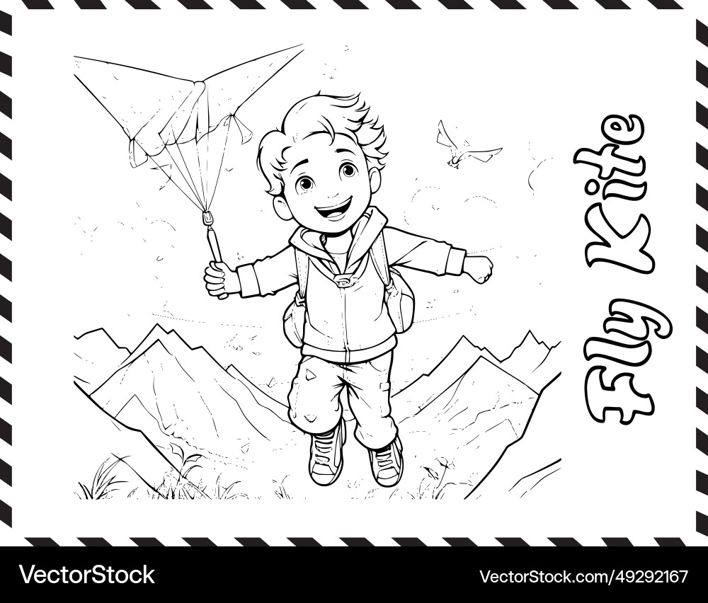 Chearful fly kite coloring page for kids Vector Image