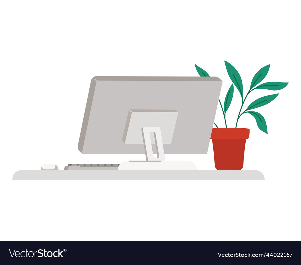 Computer and plantpot Royalty Free Vector Image