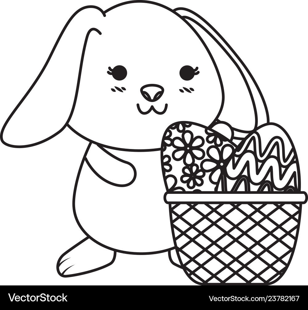 Cute rabbit with easter eggs painted in basket Vector Image