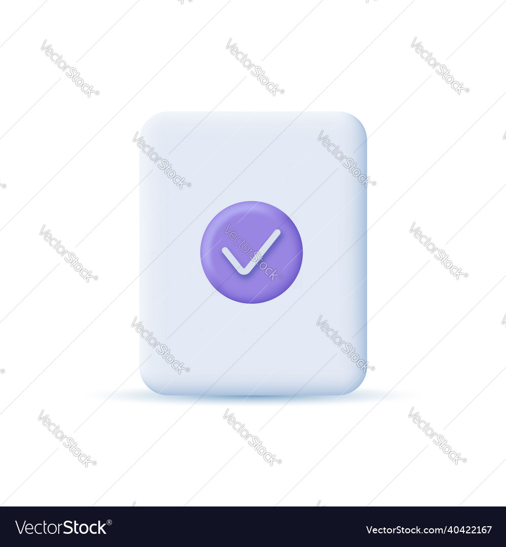 Document check mark icon 3d design concept Vector Image