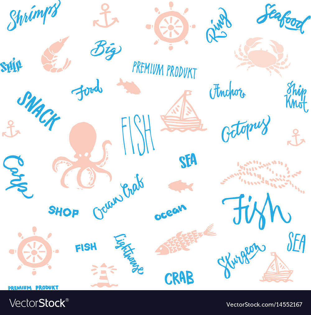 Hand drawn marine elements collection Royalty Free Vector