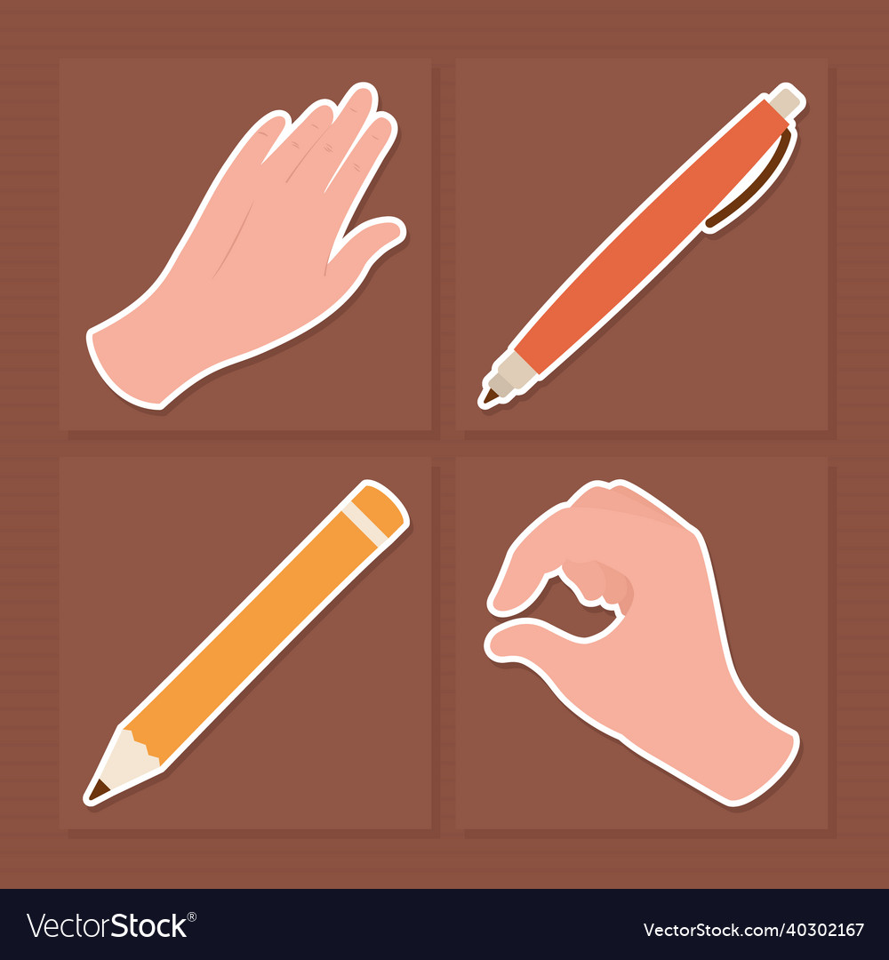 Hands and writing tools Royalty Free Vector Image