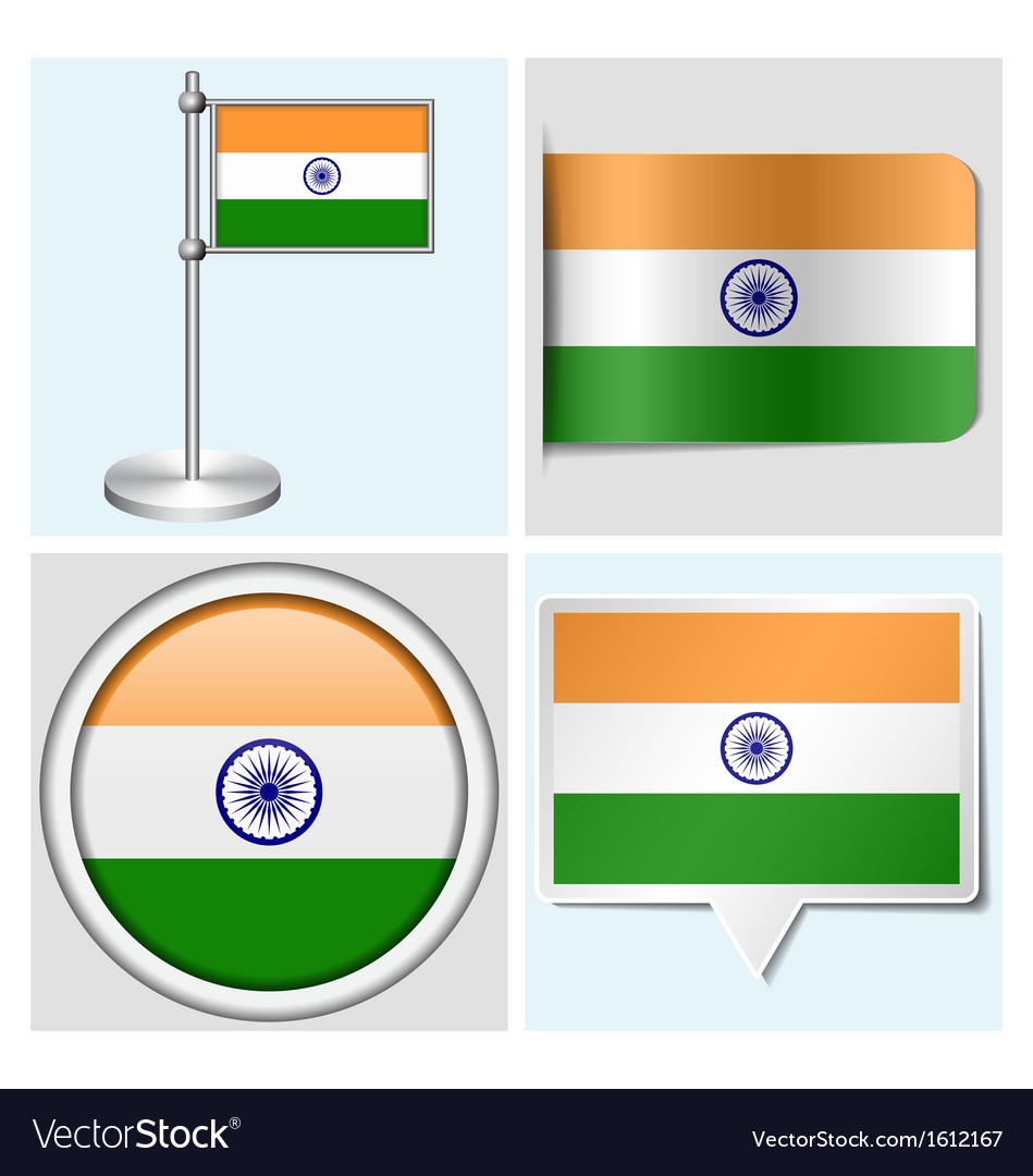 India flag - sticker button label flagstaff Vector Image