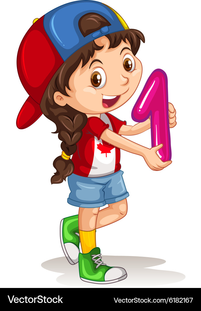 Little girl holding number one Royalty Free Vector Image