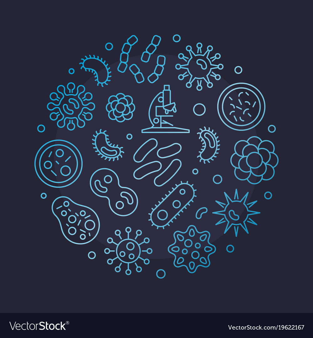 Microbes round outline blue Royalty Free Vector Image