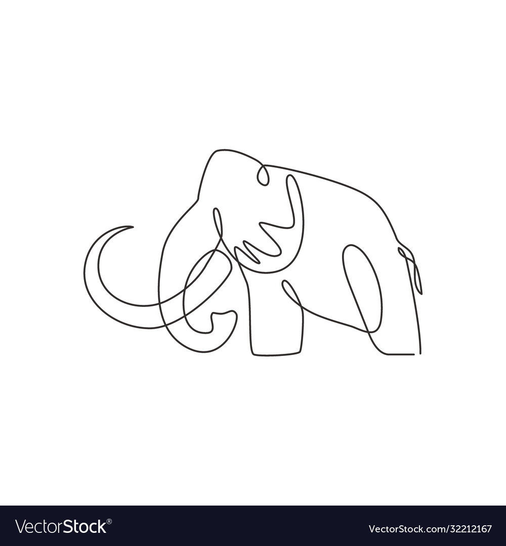 One continuous line drawing big mammoth Royalty Free Vector