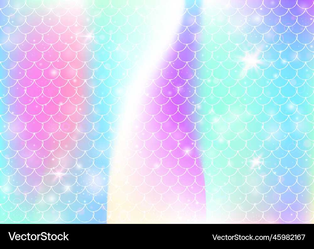 Princess mermaid background with kawaii rainbow Vector Image