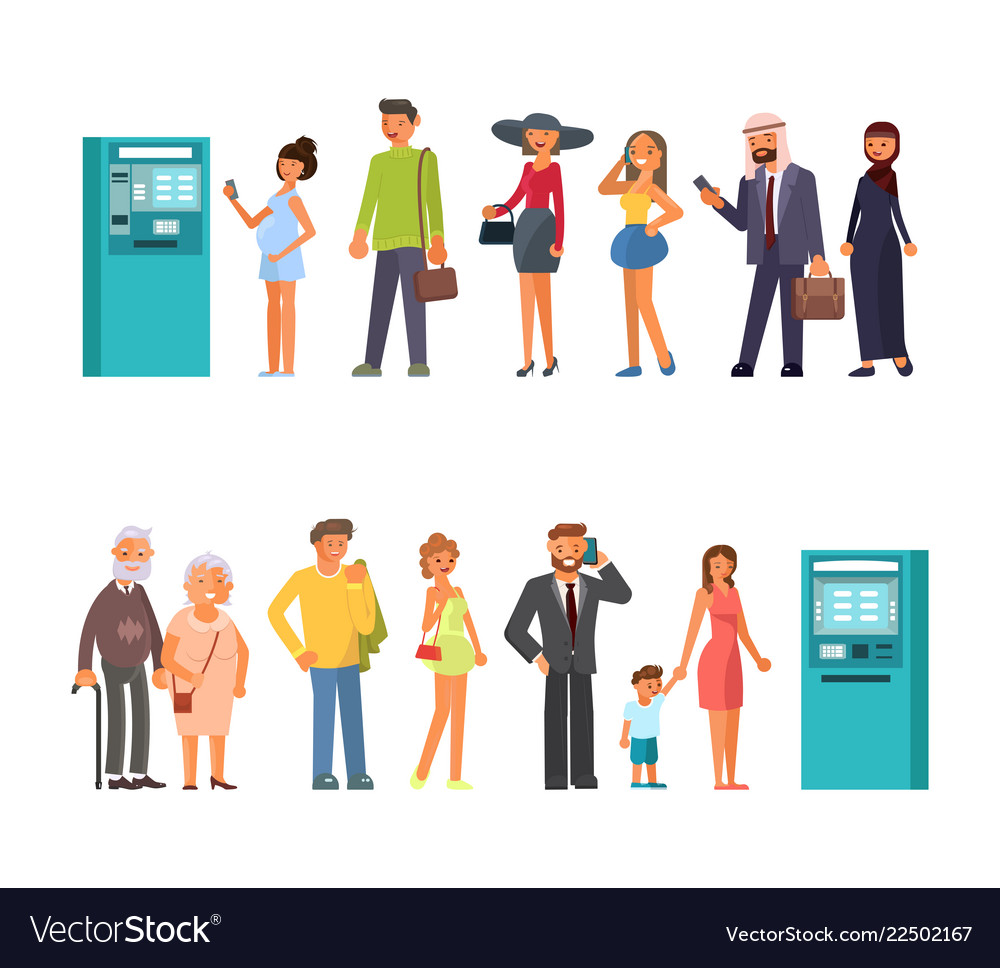 Queue at the atm Royalty Free Vector Image - VectorStock