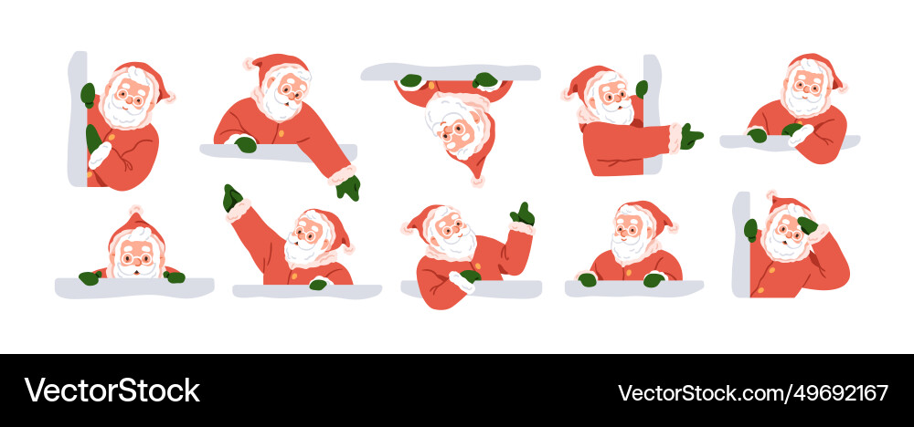 Santa claus peeking peeping from behind wall cute Vector Image