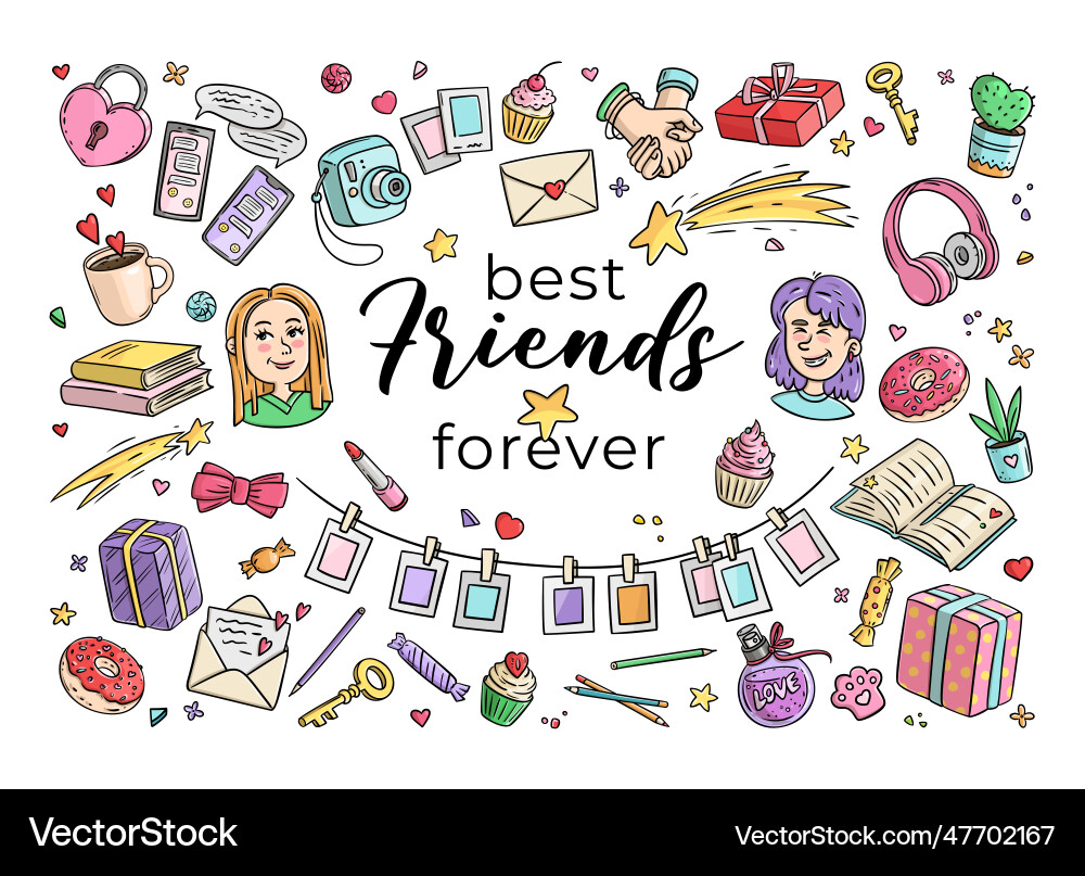 Set of funny elements stickers friends Royalty Free Vector