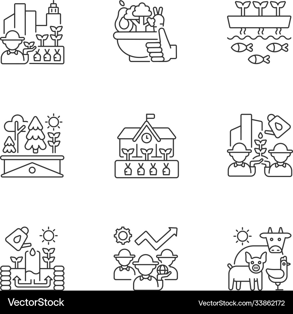 Agricultural business linear icons set Royalty Free Vector
