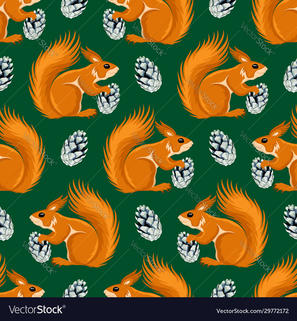 Seamless pattern with squirrels and cones Vector Image