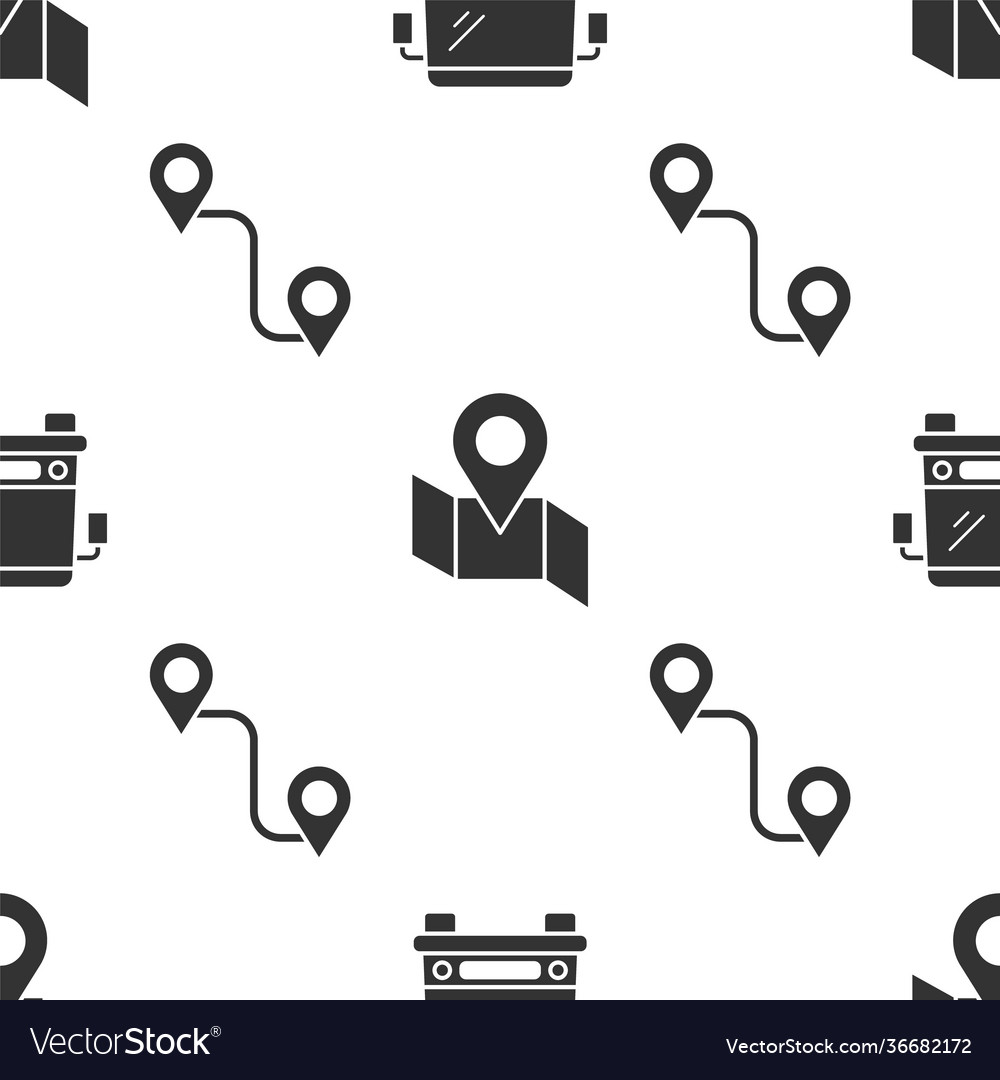 Set bus folded map with location marker and route Vector Image