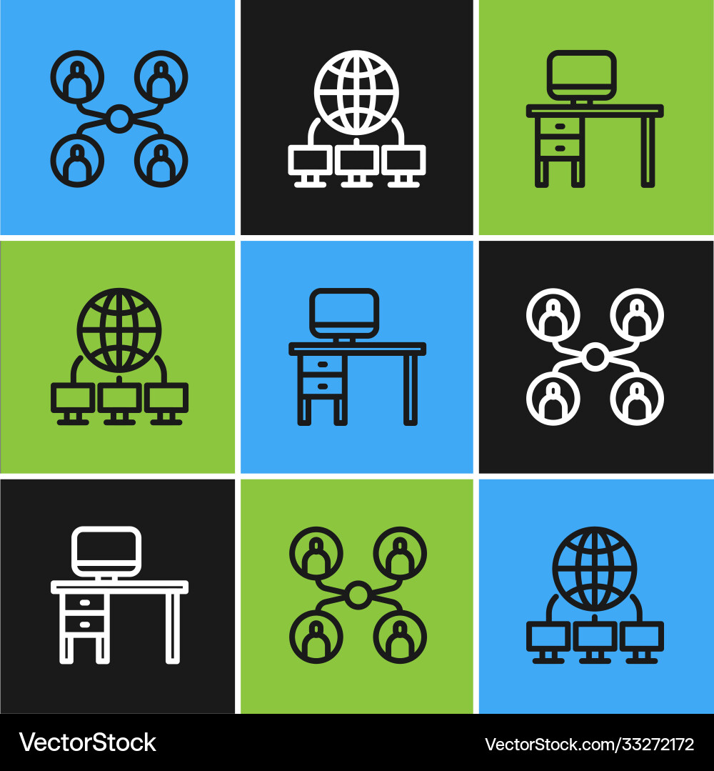 Set line online class computer monitor and desk Vector Image