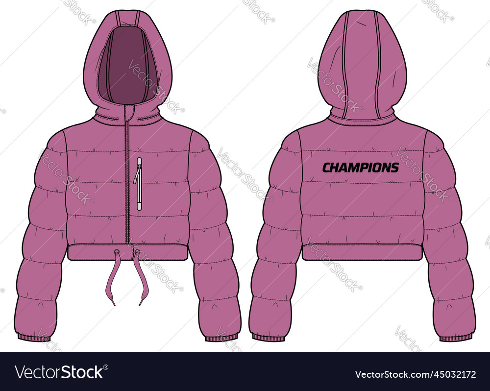 Womens quilted puffer hooded jacket design flat Vector Image