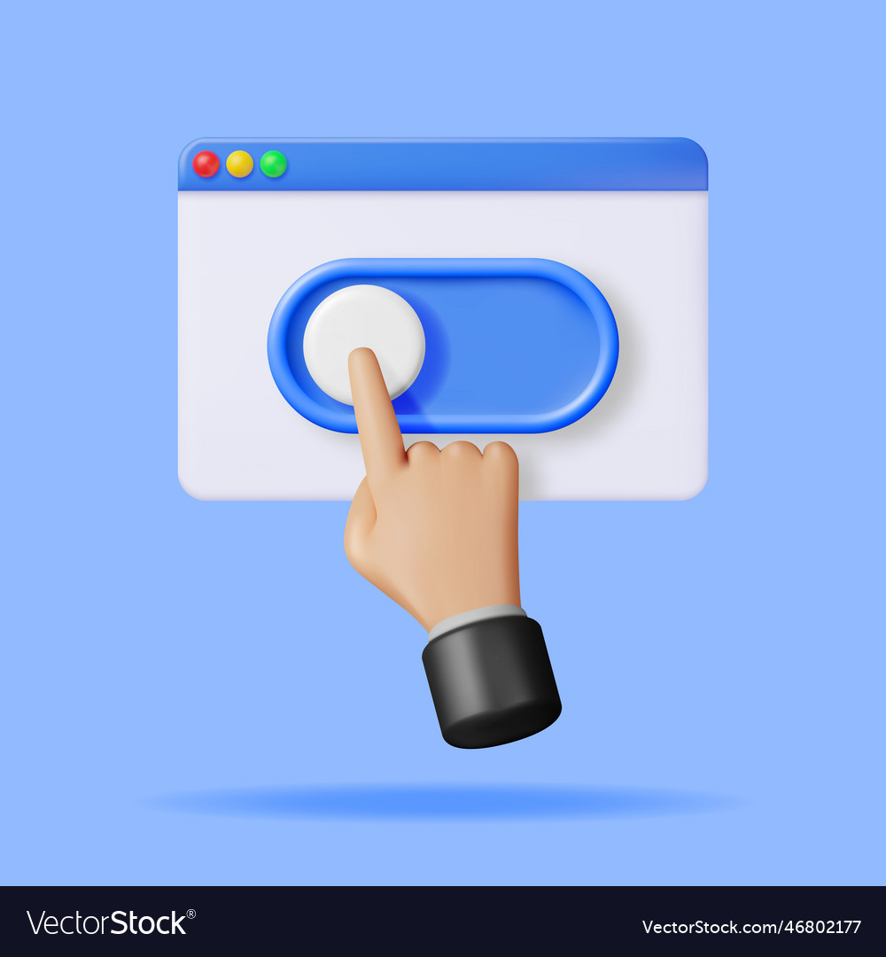 3d hand and switch button in browser Royalty Free Vector
