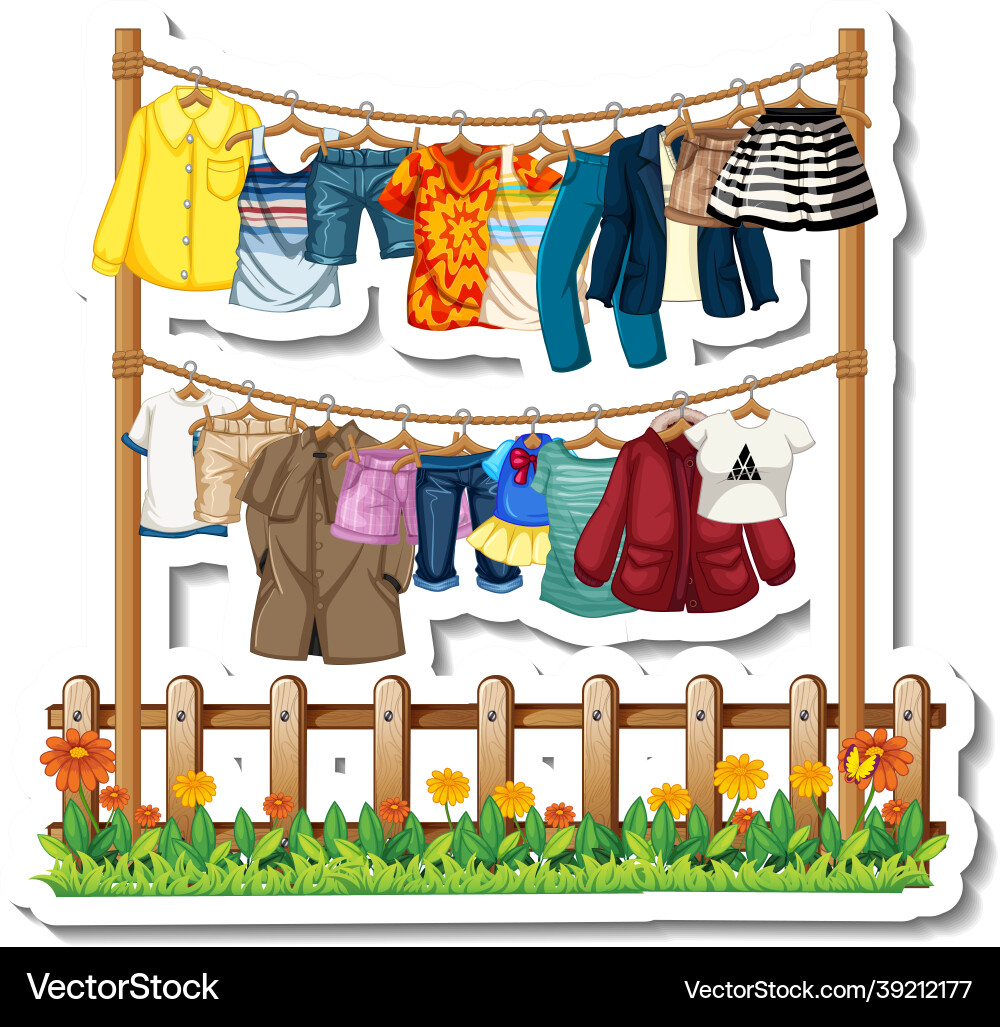 A sticker template of clothes racks with many Vector Image