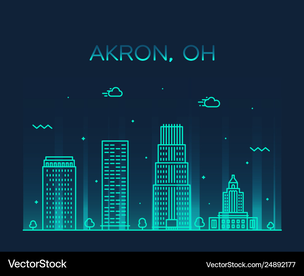 Akron skyline ohio usa trendy city linear Vector Image