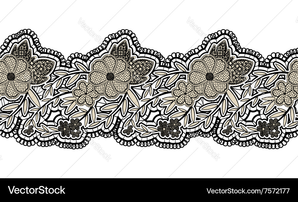 Black seamless lace ribbon isolated on white Vector Image