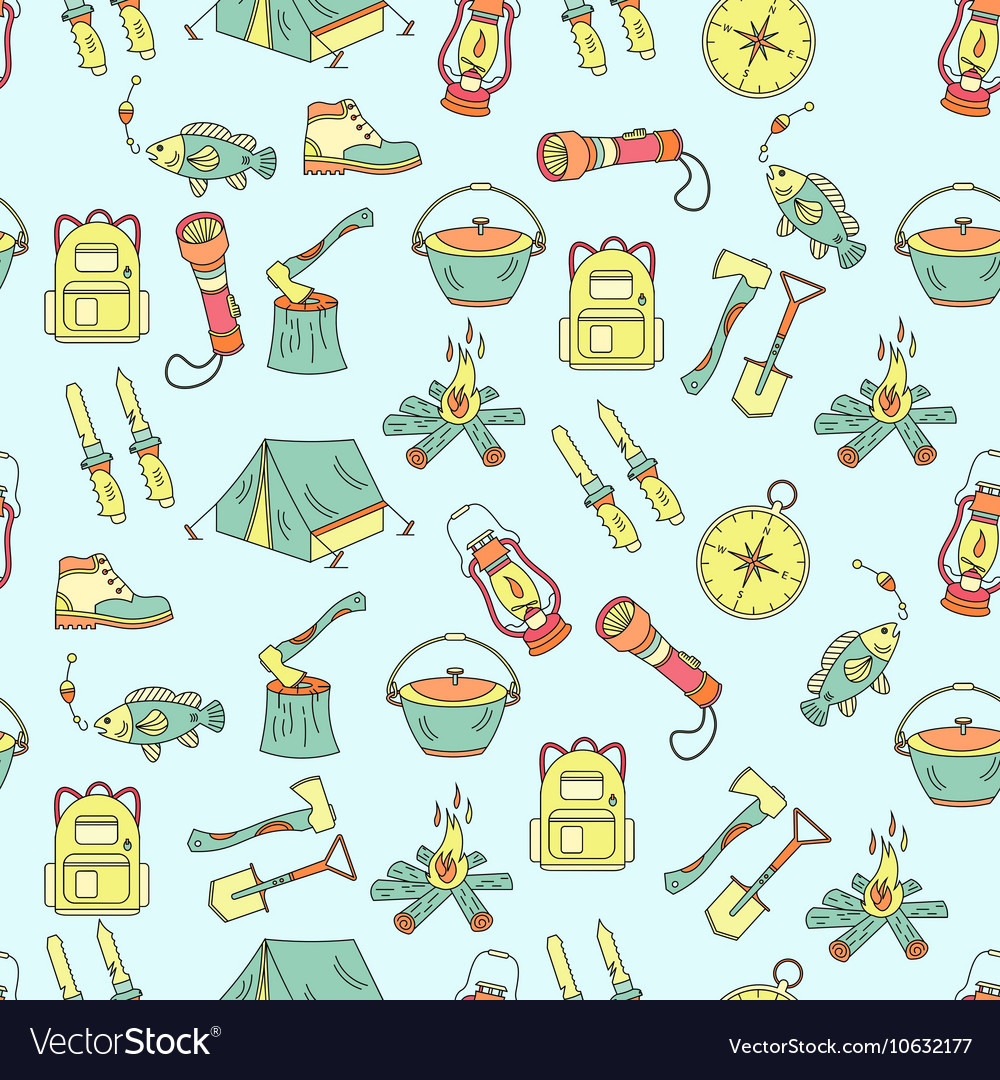 Camping holiday seamless pattern Royalty Free Vector Image