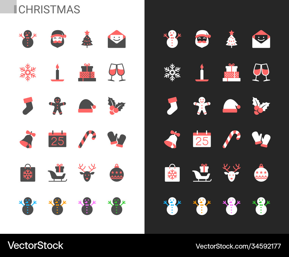 Christmas icons light and dark theme Royalty Free Vector