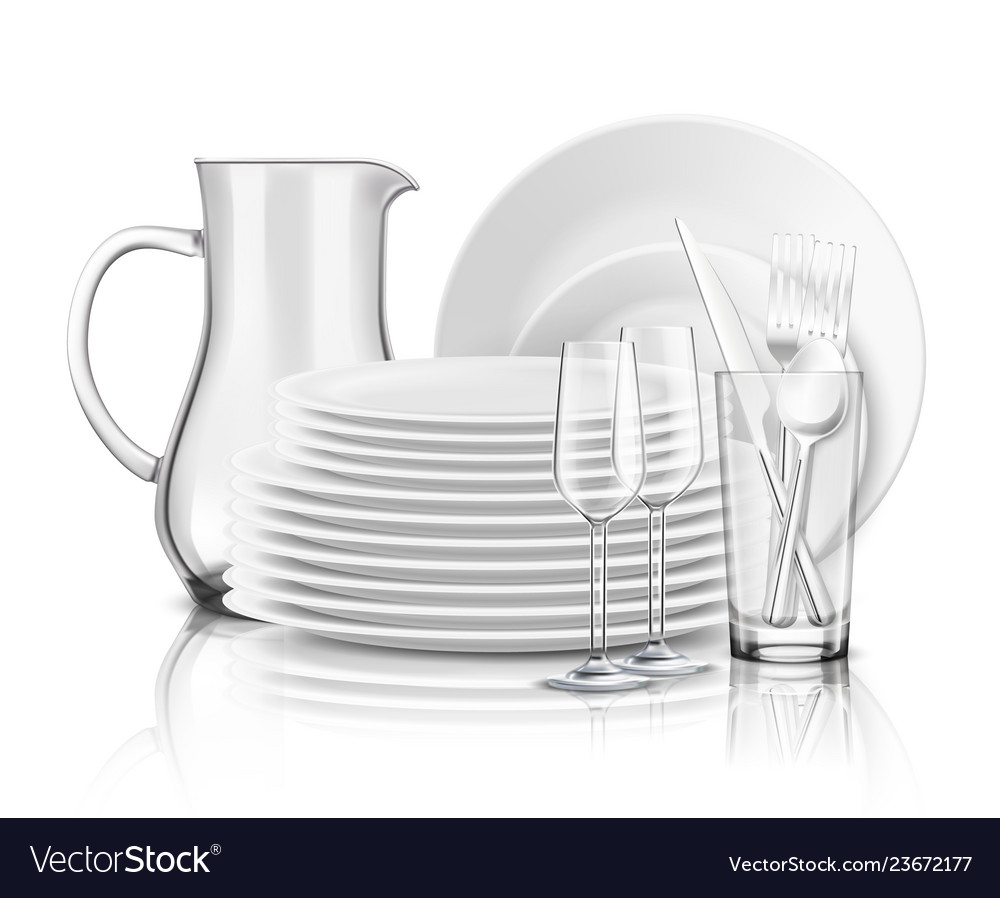 Clean tableware realistic design concept Vector Image