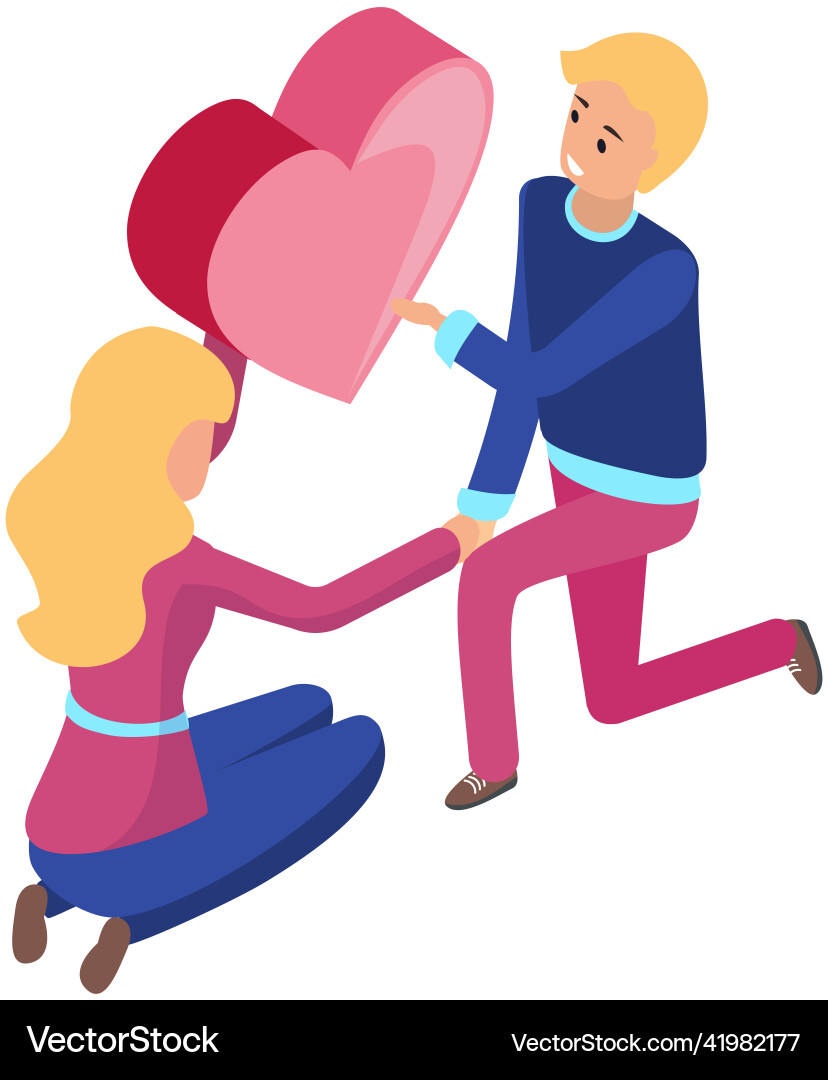 Couple in relationship holding big heart happy Vector Image
