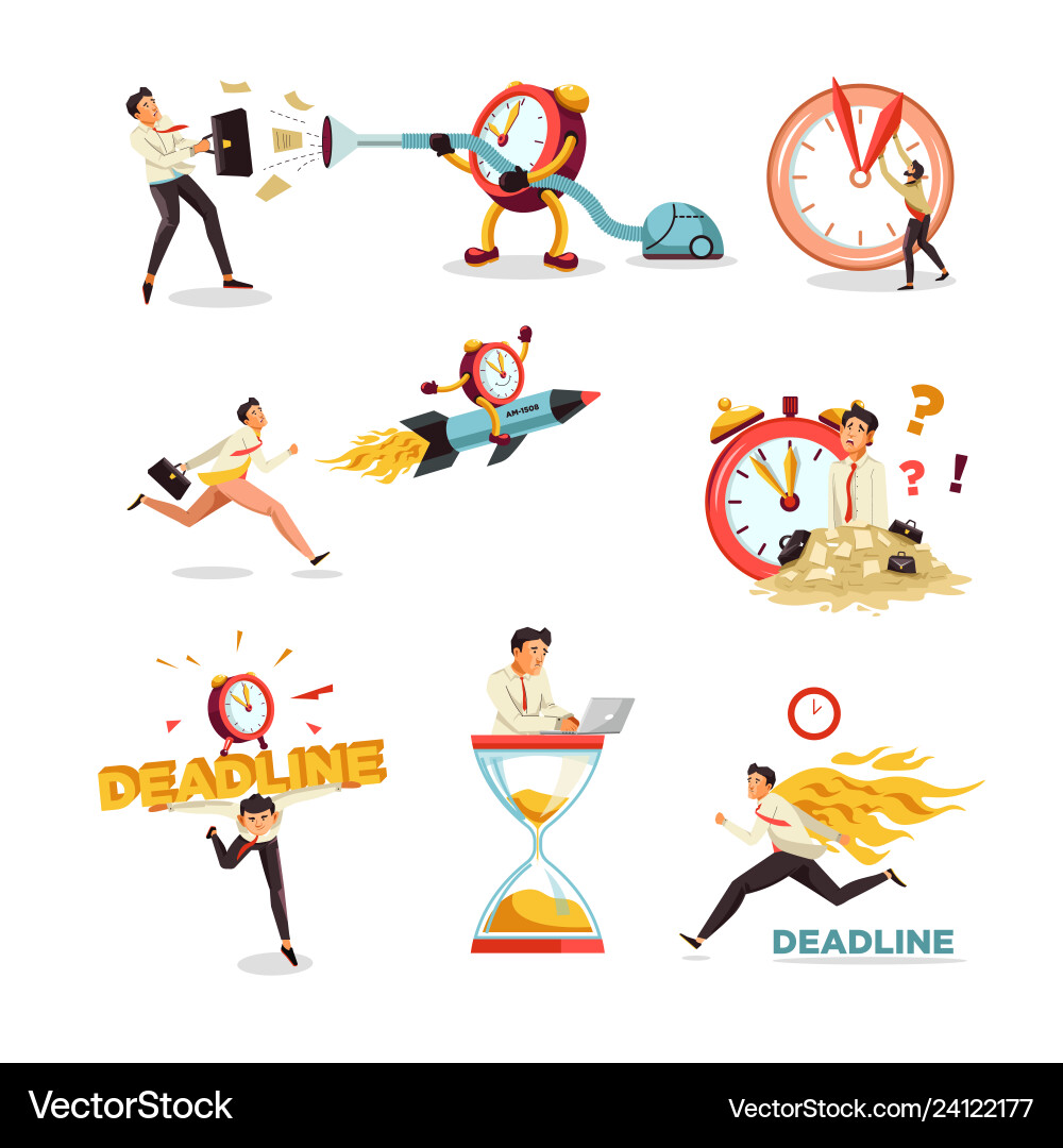 Deadline clock and hourglass businessman time Vector Image