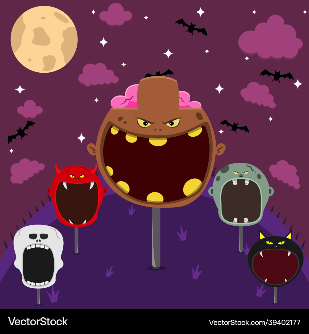 Head monster set in field and night big brown Vector Image