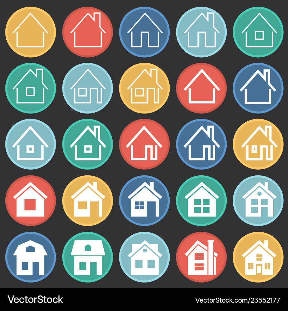 Home icons set on color circles black background Vector Image
